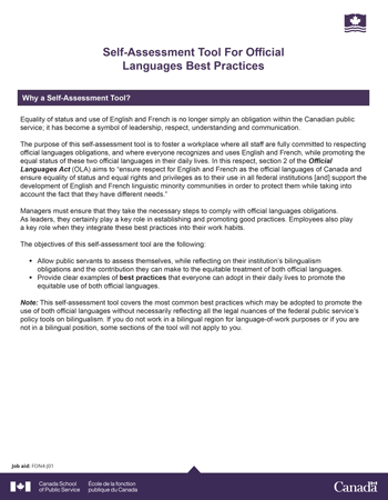 Self-Assessment Tool for Official Languages Best Practices (FON4-J01 ...